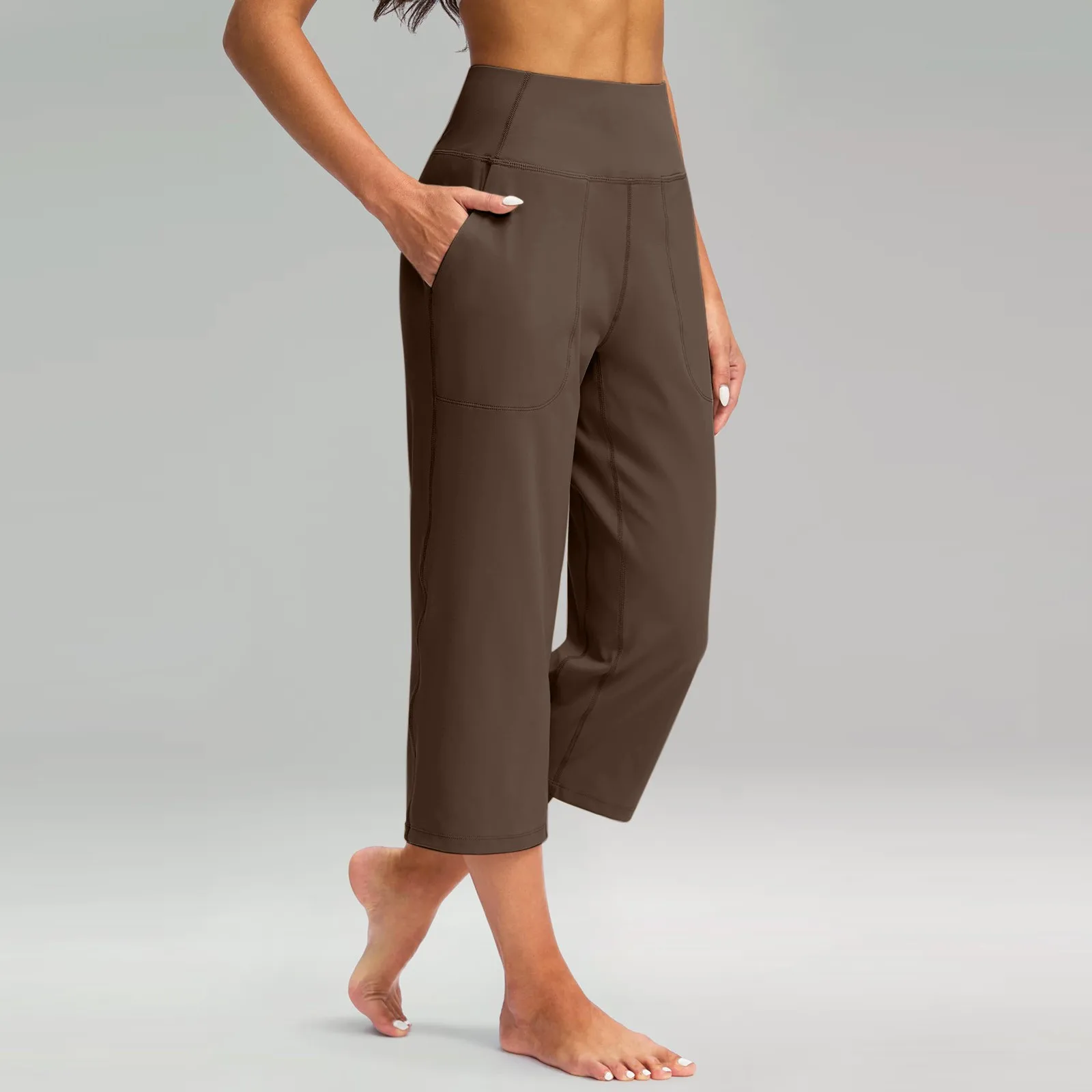 Pantalones-el-sticos-de-cintura-alta-para-mujer-de-ajuste-activo-Capris ...