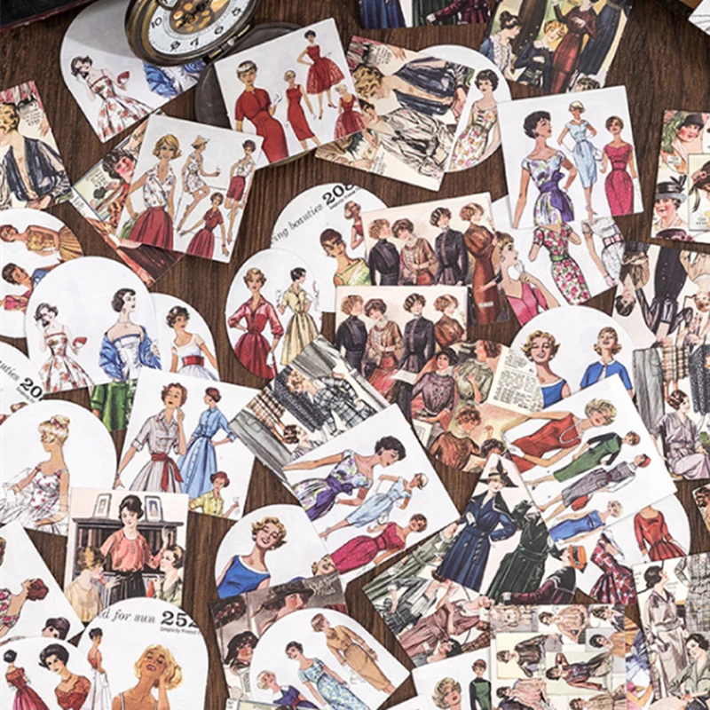New Retail Vintage Retro Modern Girl Mini Diary Sticker Material Paper ...