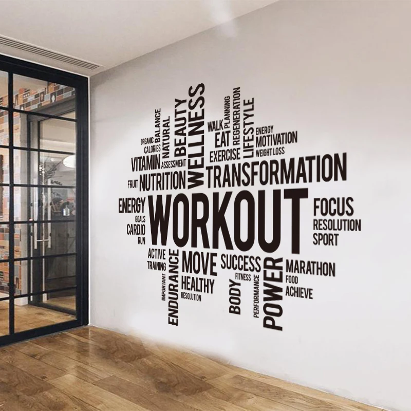 Work out Words Wall Decals Gym Workout Word Cloud Wall Sticker Office ...