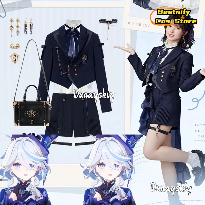 Game Genshin Impact Furina Cospaly Costumes Black/White Shirts Jackets ...