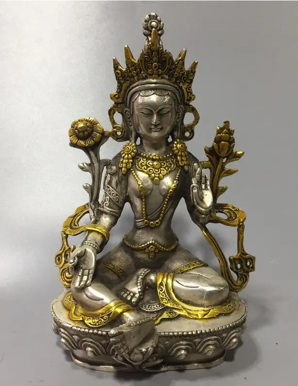 Koleksi-Tiongkok-Kuno-Patung-Buddha-Tara-Hijau-Berlapis-Emas-Tembaga ...