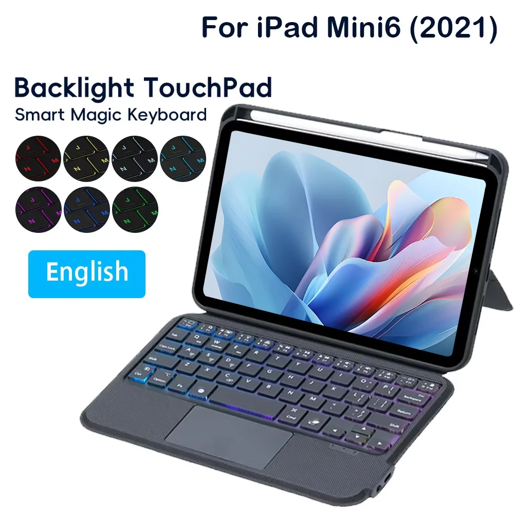 Split Keyboard Case for Apple iPad Mini 6 th 2021 Smart Track Pad RGB ...