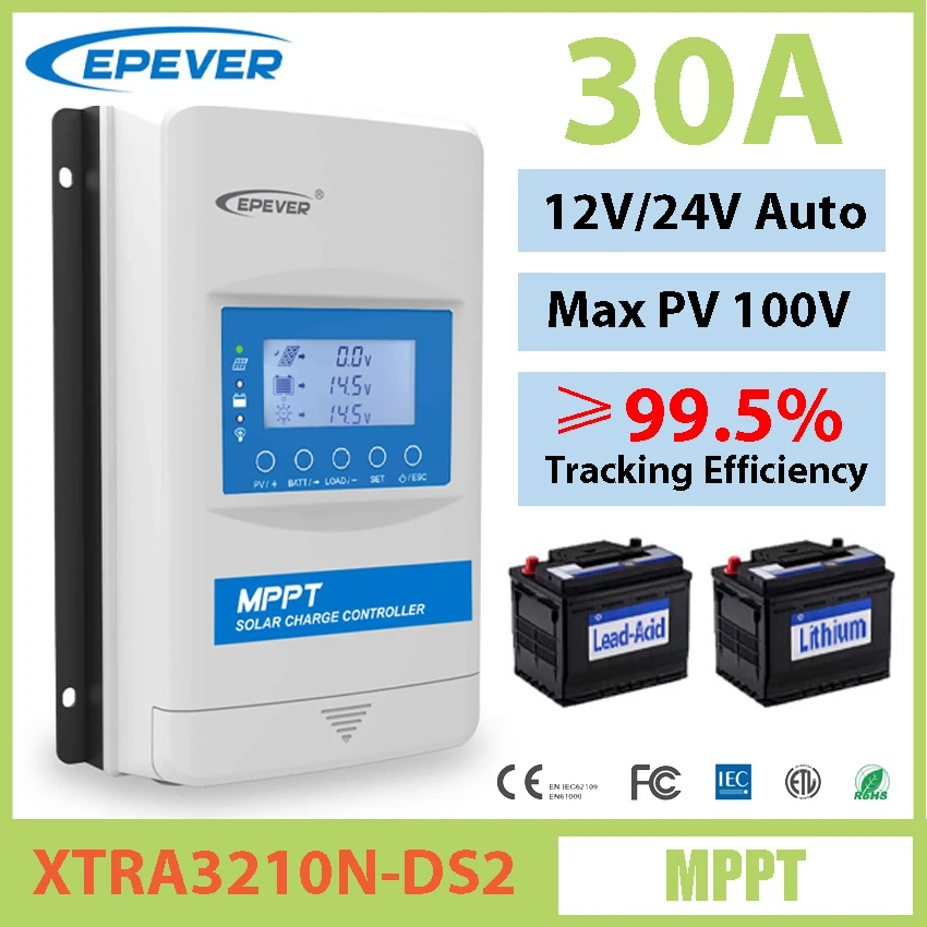 EPEVER-30A-MPPT-Solar-Charger-Controller-XTRA-Series-12V-24V-Auto-Work-Solar-Regulator-XTRA3210N ...