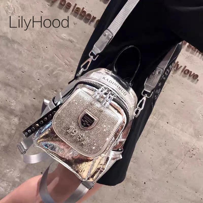 Fashion Vegan Leather Small Size Silver Backpack 90s Fashion Women ...