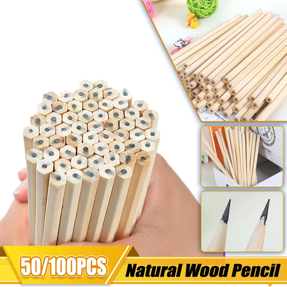 50-100Pcs-Eco-friendly-Natural-Wood-Pencil-Black-Non-toxic-Standard-HB ...