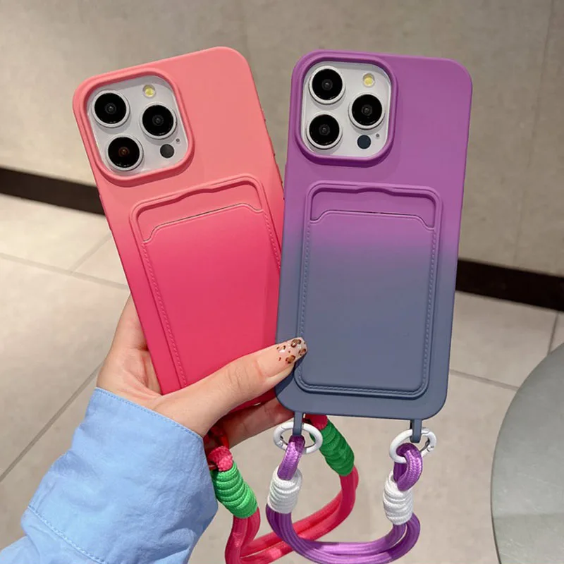 Luxury-Gradient-Silicon-Card-Holder-Lanyard-Rope-Soft-Phone-Case-For ...
