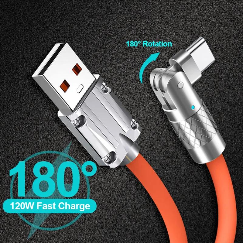 Rotatable 120W 6A Super Fast Charge Cable Game Fast Charging Cable For ...