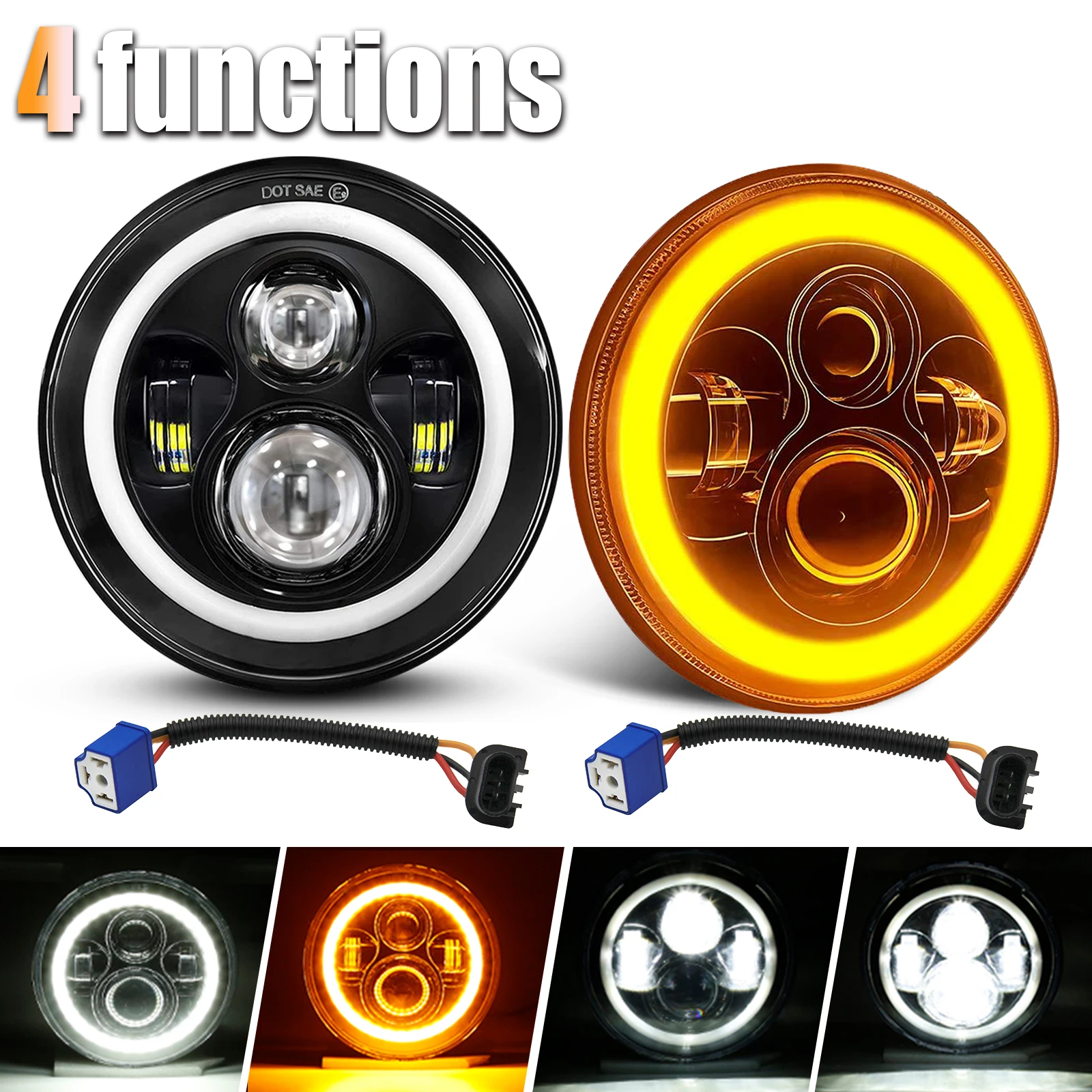 CO-LIGHT-7-Inch-LED-Headlight-H4-Hi-Lo-With-Halo-Amber-Angel-Eyes-DRL ...