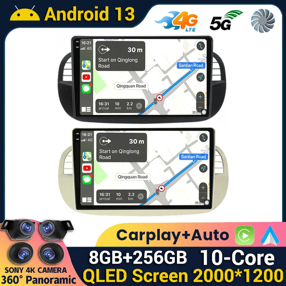 Android-13-Wireless-Carplay-Auto-Car-Radio-Stereo-For-Fiat-500-GPS ...