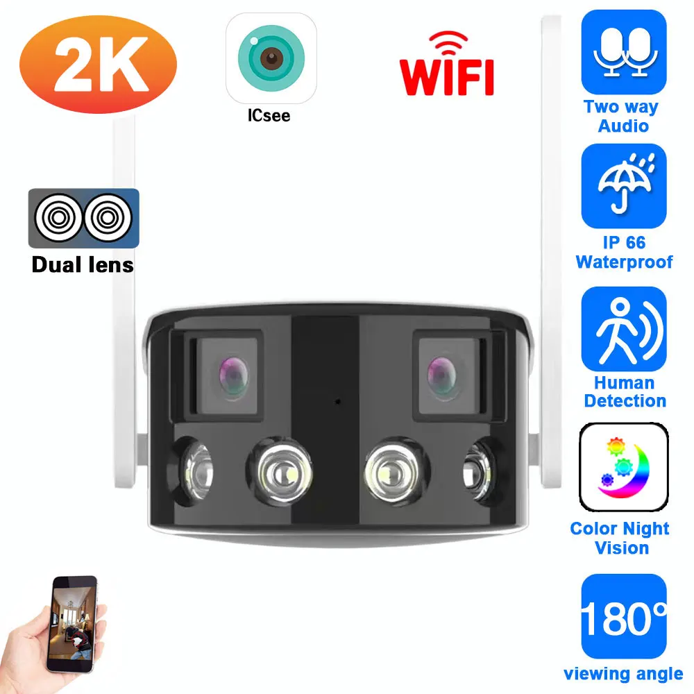 2K Dual Lens Panoramic Fixed Camera 180° Wide Viewing Angle Wifi ...