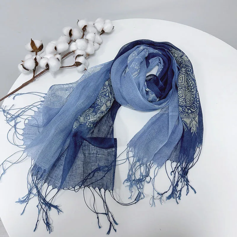 Autumn-And-Winter-Gradient-Blue-Color-Linen-Soft-Scarves-Women-Tie-Dyed ...