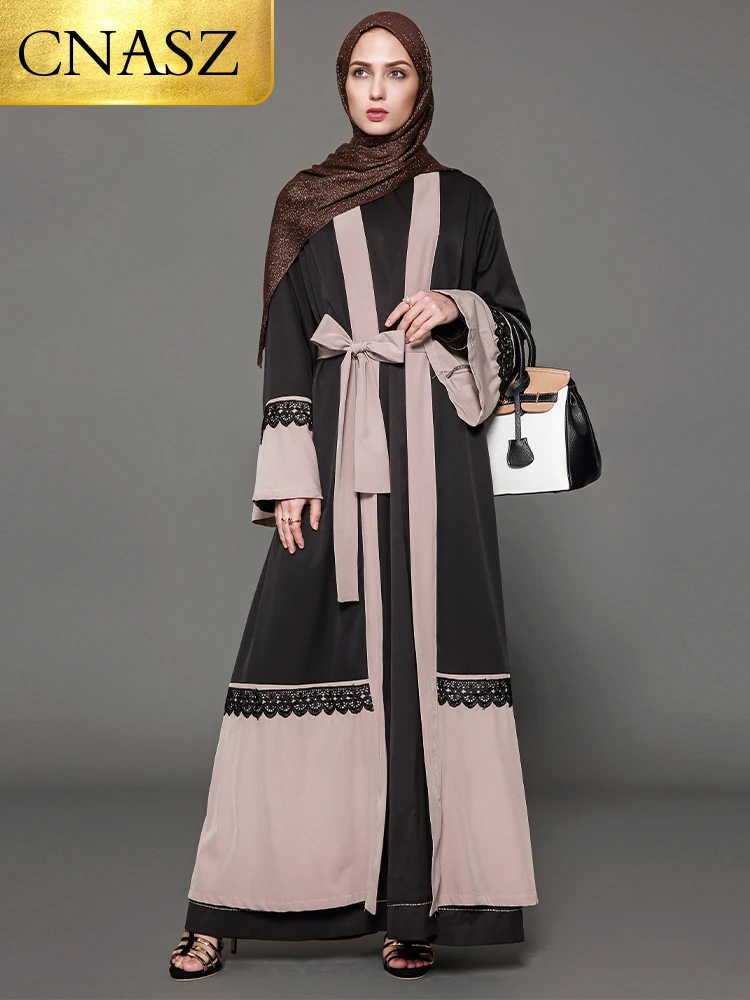 Vestidos-largos-de-moda-isl-mica-para-mujer-c-rdigan-con-costura-de ...