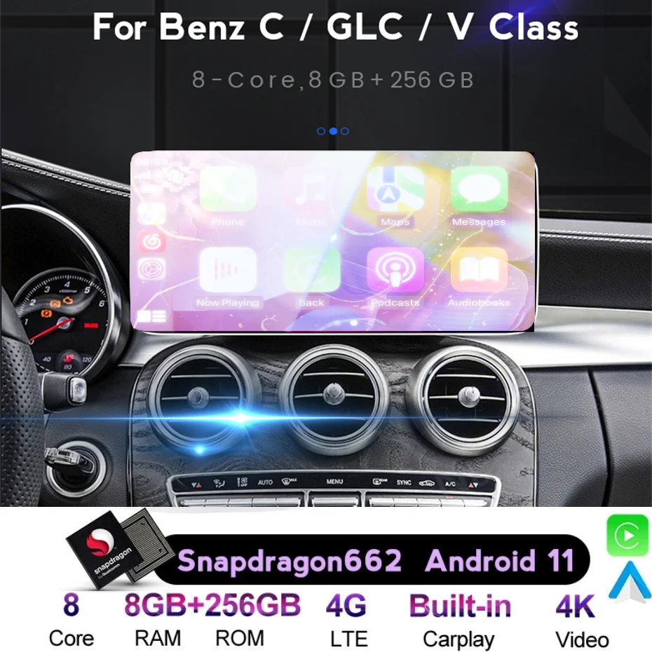 메르세데스 벤츠 C 클래스 W205, GLC 클래스 X253, W446 용, 올인원 멀티미디어 내비게이션, 8 코어, 안드로이드 ...