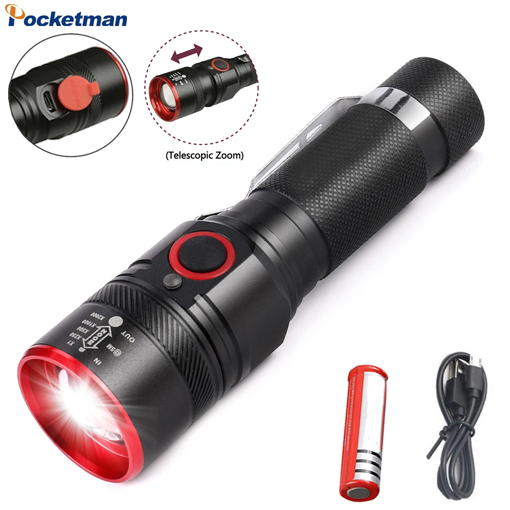 Pocketman-LED-Flashlight-Portable-Zoomable-Torch-with-Pen-Clip-USB ...