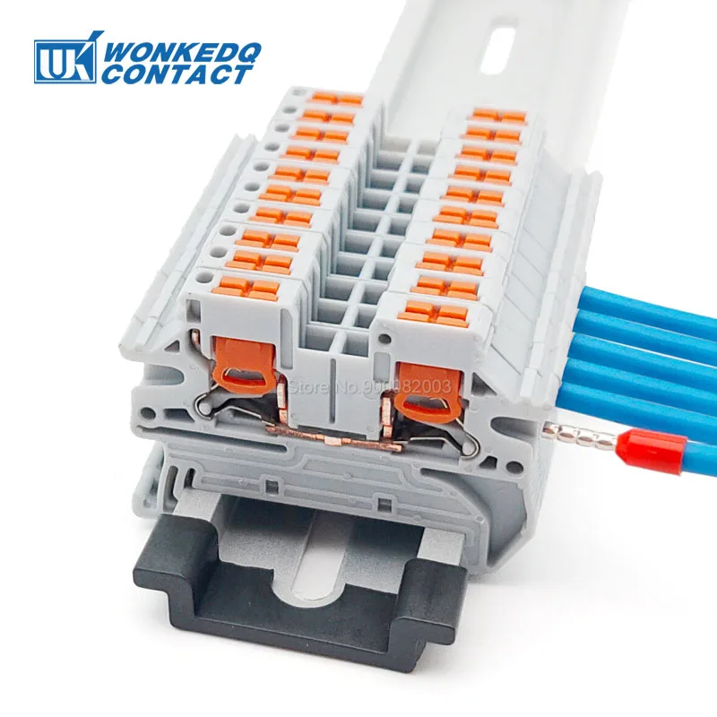 10Pcs PTV 2.5 DIN Rail Terminal Block Side-Entry Push-in Connection 2 ...