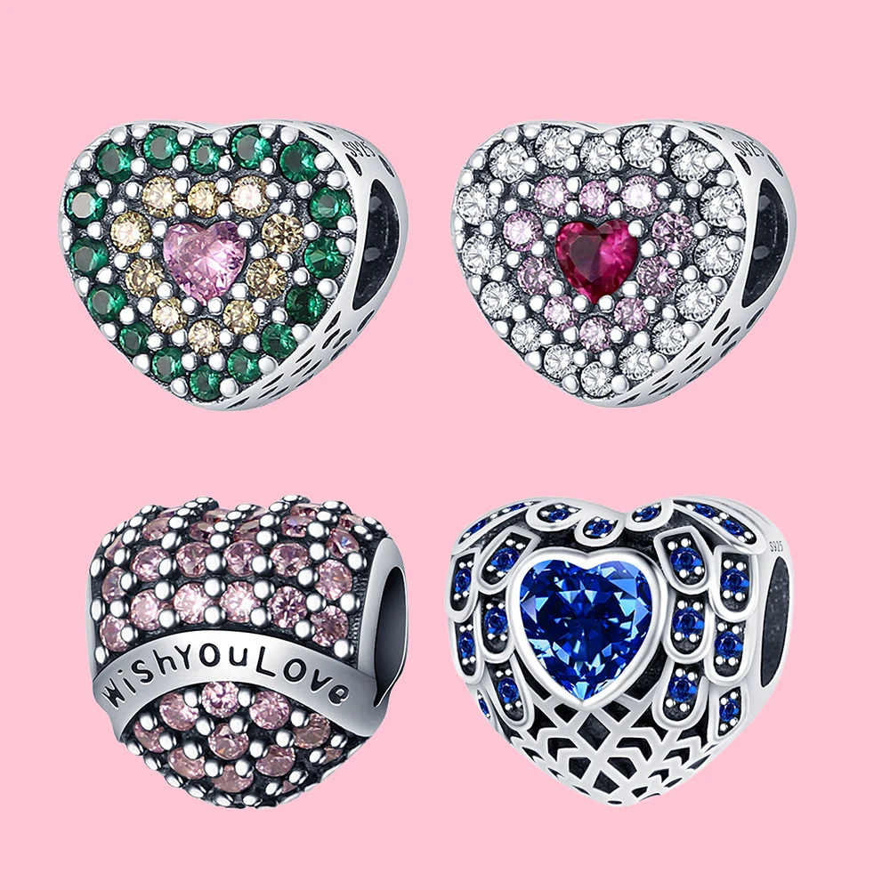 Original-925-Silver-Diamonds-Heart-Charms-Beads-Fit-For-Pandora-Couples ...