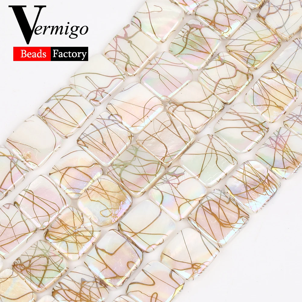 Natural Golden Silk White Shell Cube Shape Loose Beads For Jewelry ...