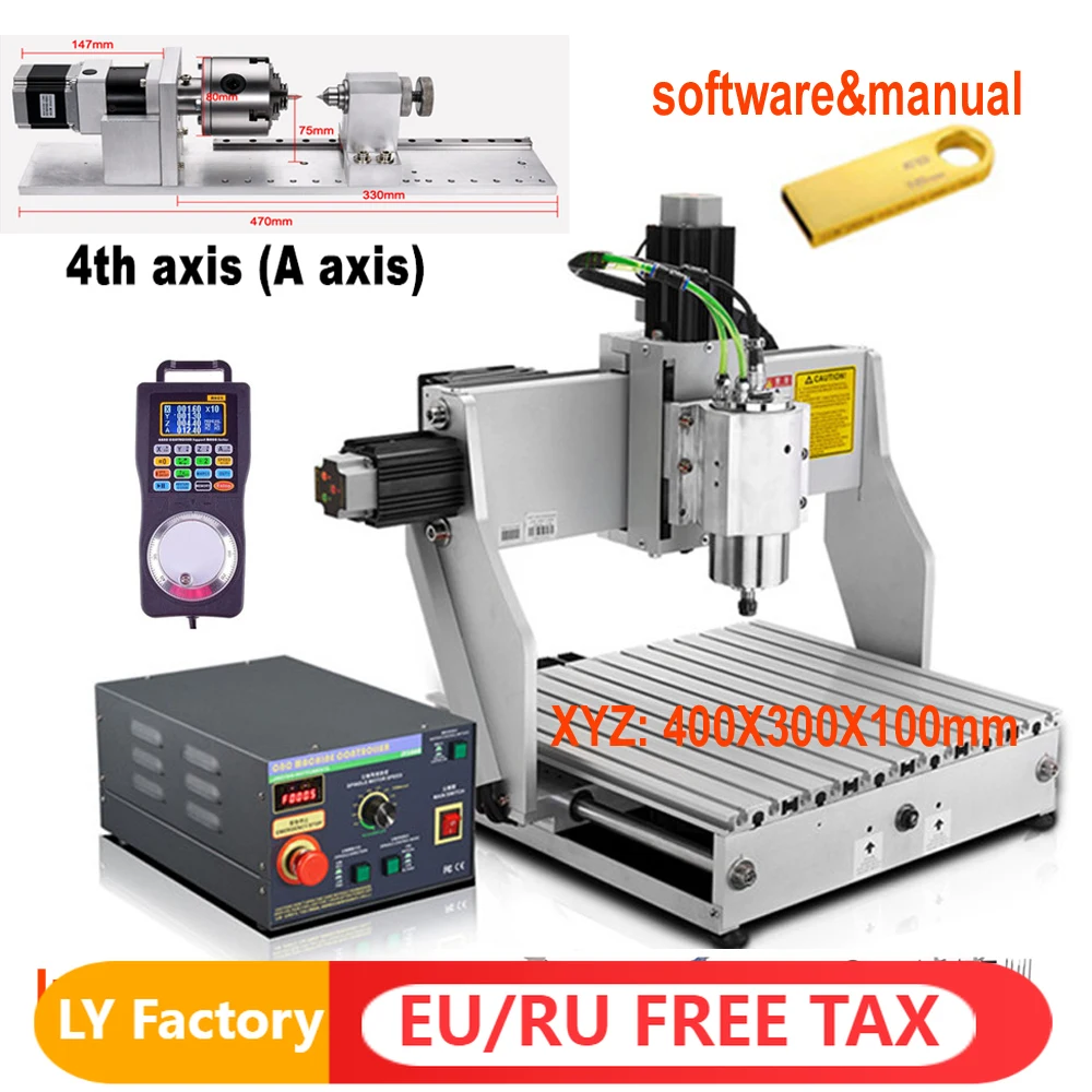 Mini CNC Router 3040 4 Axis 1.5kw 2.2kw Metal Steel Engraver Mach3 Ball ...