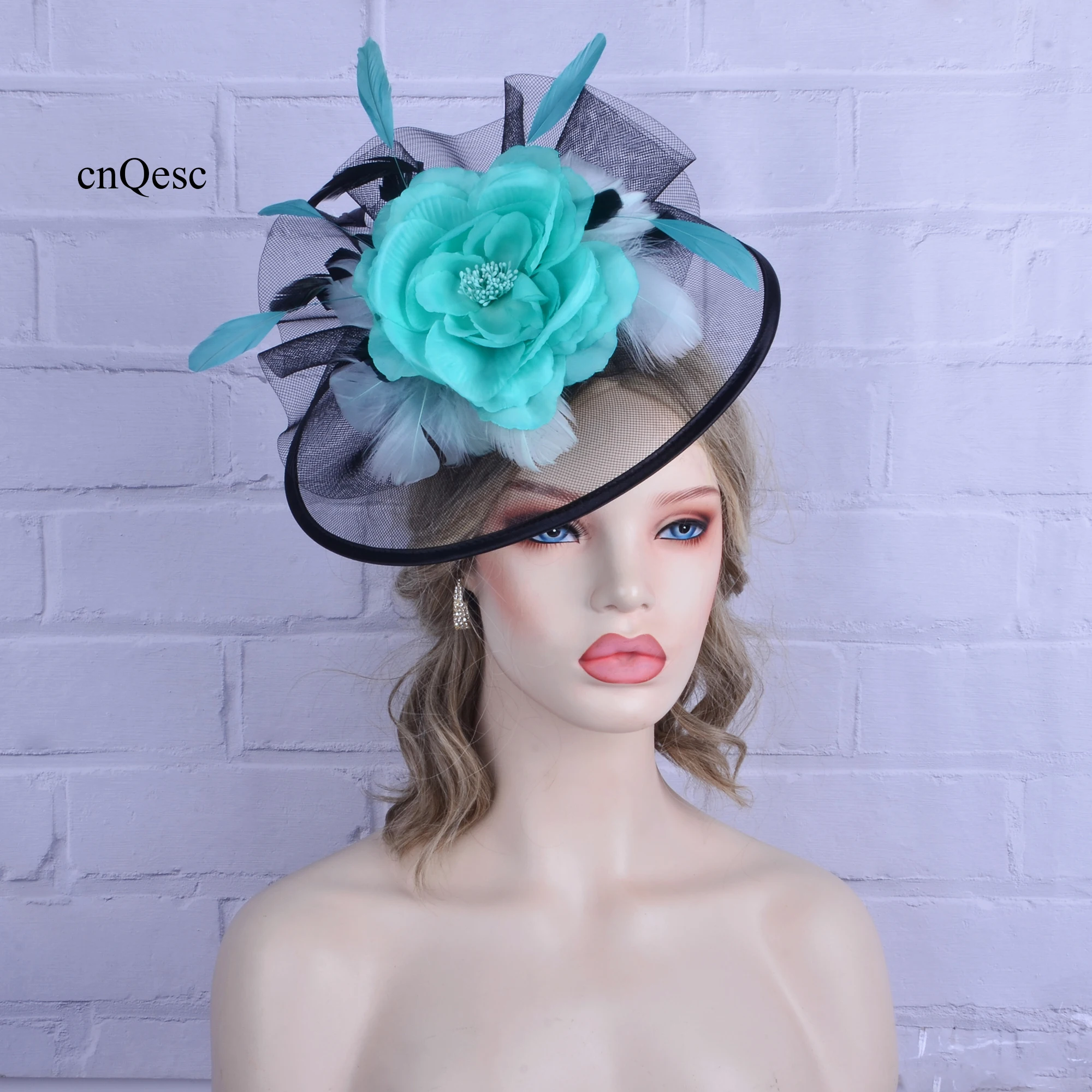 NEW-DESIGN-Black-Teal-Blue-Crin-Fascinator-With-Feathers-Silk-Flower ...