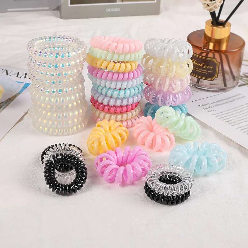 5Pcs/Set Women Matt Colorful Telephone Wire Rubber Bands Girls Elastic ...