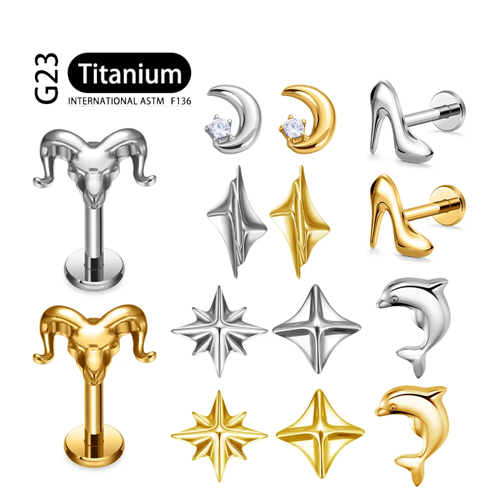 F136-Titanium-dolphin-High-heels-Cowhead-Lip-Stud-Ear-Cartilage-Labret ...