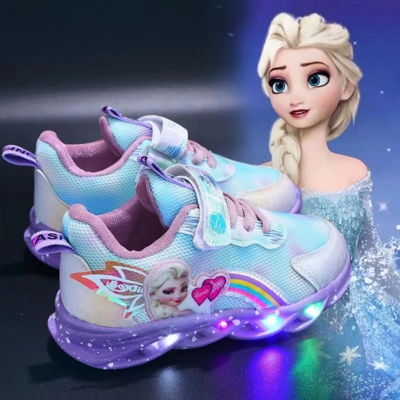 Disney Frozen Girls Cartoon Casual Shoes Led Light Up Sneakers Elsa ...