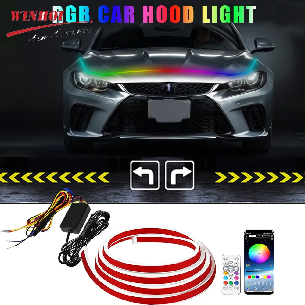 Dynamic-Scan-RGB-Car-Hood-Light-Strip-Led-Daytime-Running-Lights-DRL ...