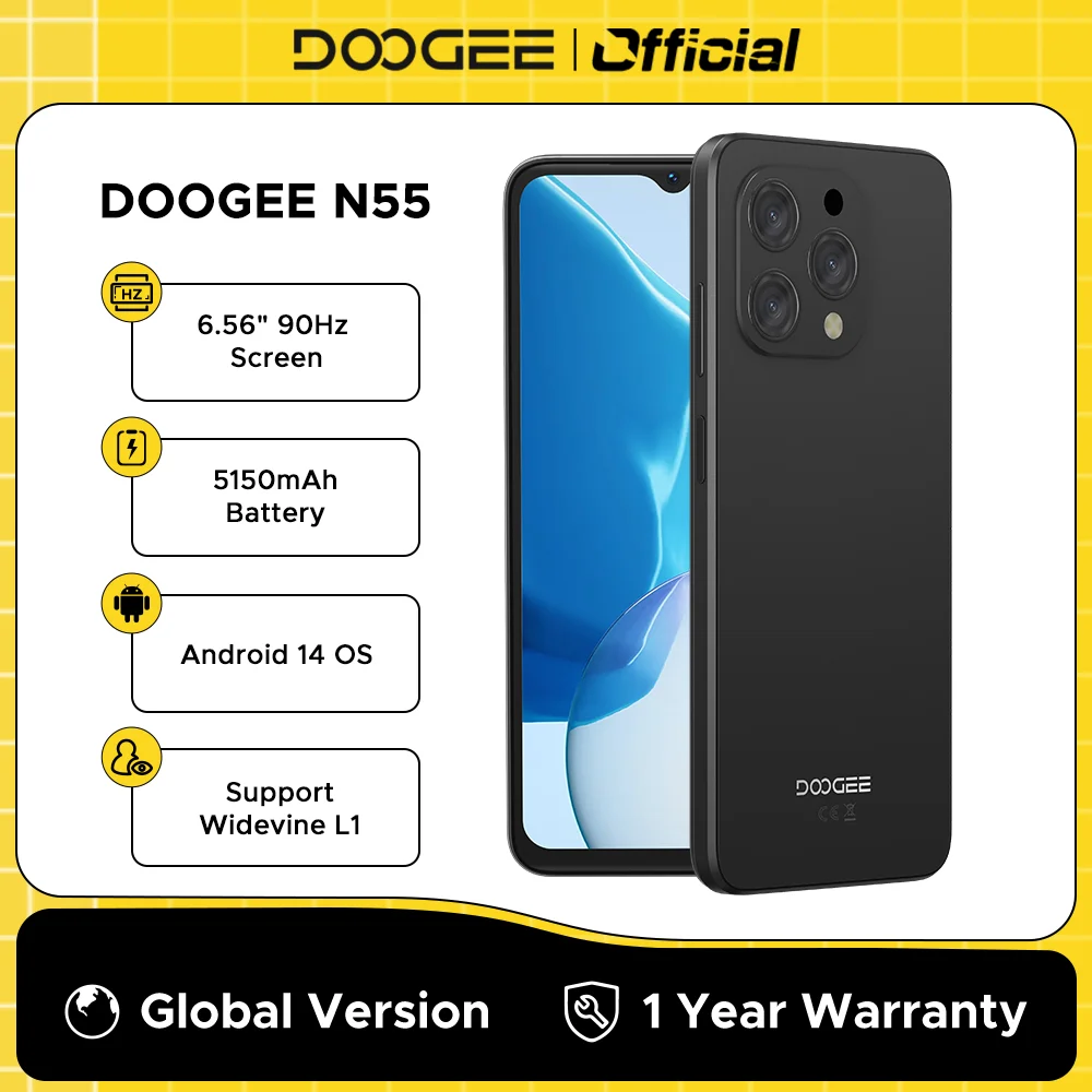 DOOGEE-N55-Smartphone-9GB-4GB-5GB-128GB-Face-Unlock-6-56-90Hz-IPS ...