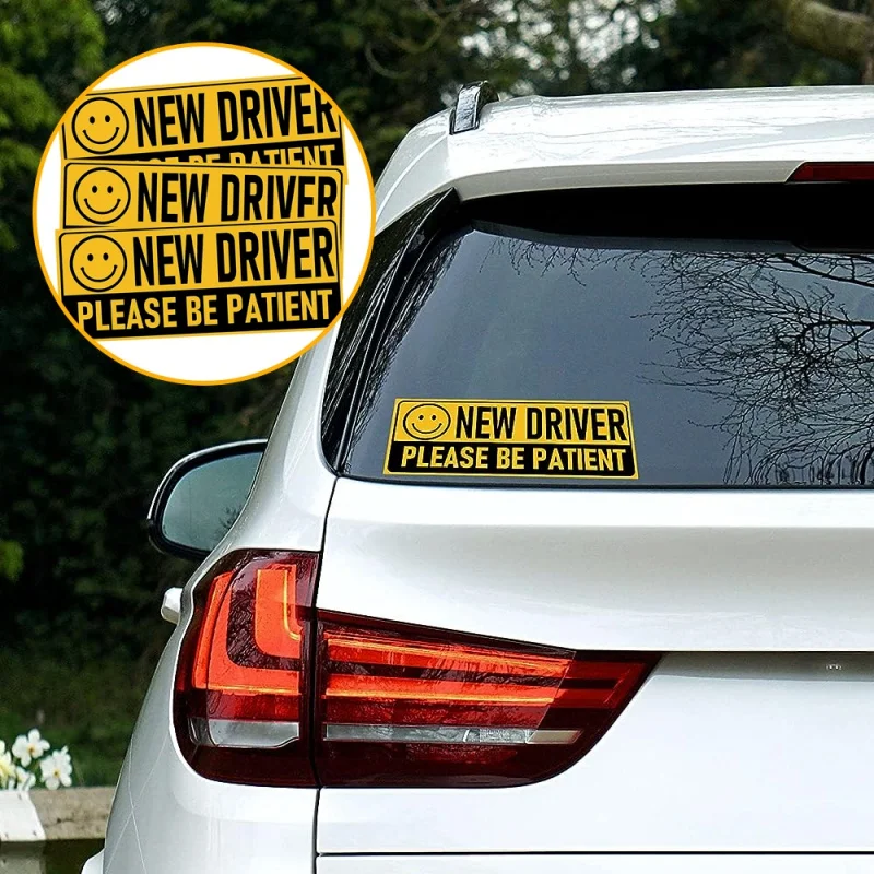 3PCS-New-Driver-Sticker-Please-Be-Patient-Decal-with-Smile-Safety-Sign ...