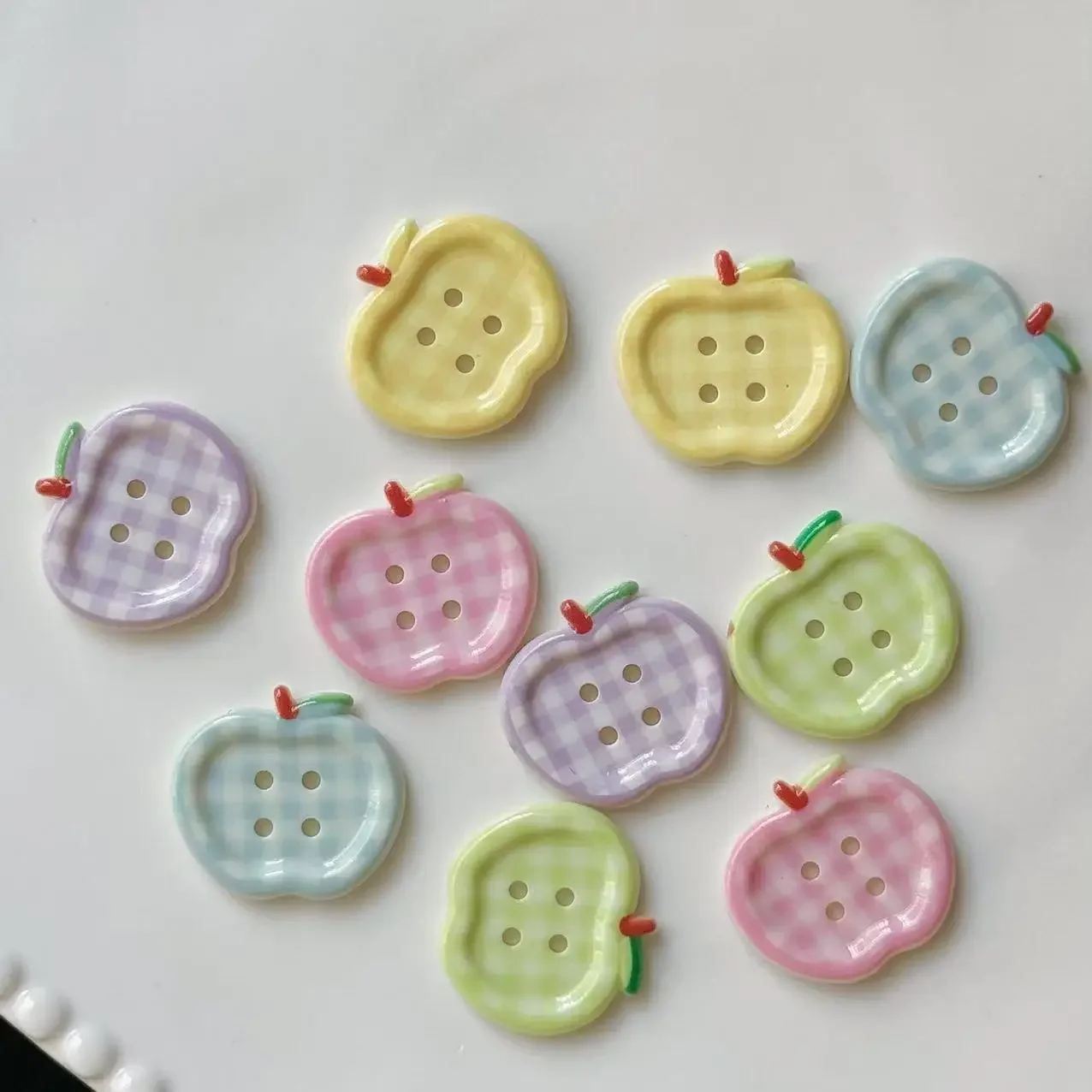 10Pcs INS Cute Little Fresh Plaid Apple Button Sweet Girl Skirt Sweater ...