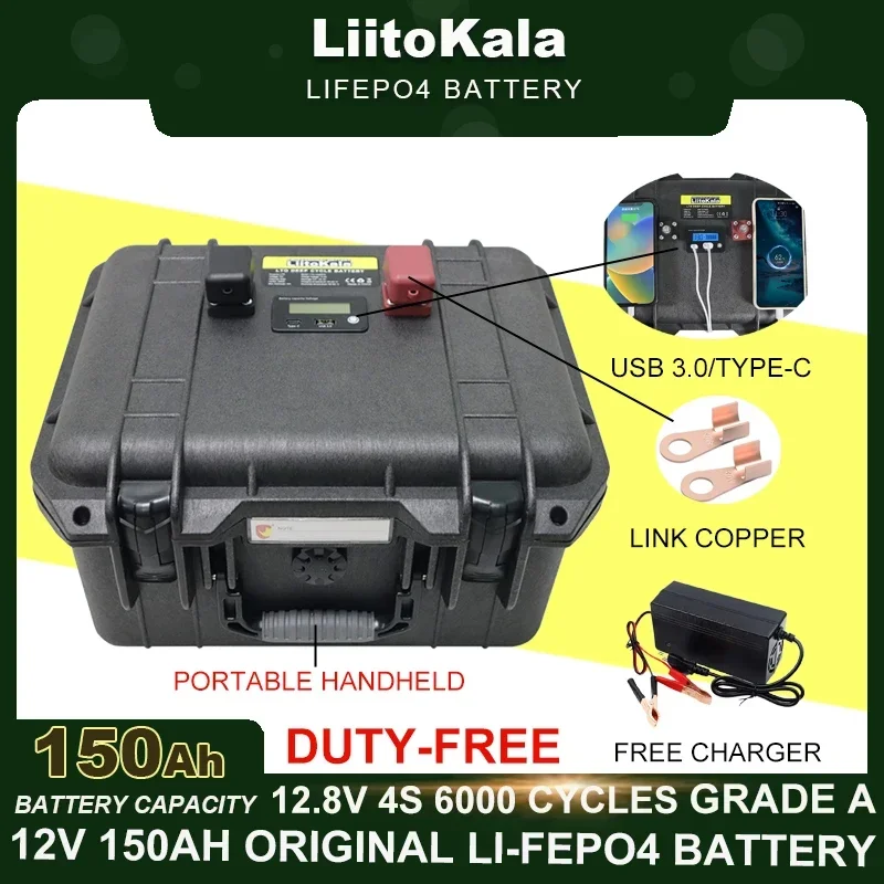 LiitoKala-12v-150AH-80Ah-LiFePO4-Battery-12-8v-Multifunctional-Portable ...