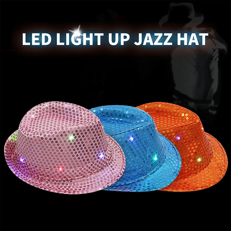 Creative Led Flashing Jazz Cap Adult Hip Hop Dance Show Sequin Jazz Hat ...