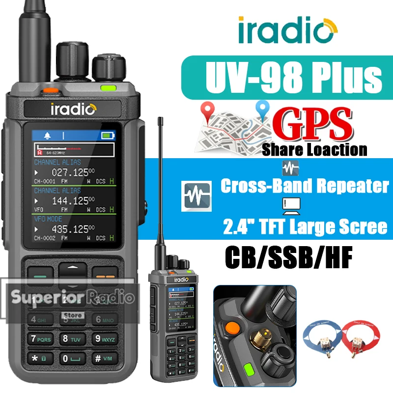 Iradio UV-98 Plus GPS Walkie Talkie APRS 10W Cross Band Repeater USB ...