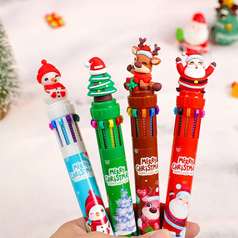 Christmas-10-Colors-Creative-Cartoon-Ballpoint-Pen-Kawaii-Santa-Snowman ...