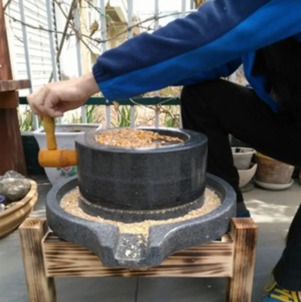 Smooth Handmade 100% Natural Granite Mill Grinder with Wooden Stand ...