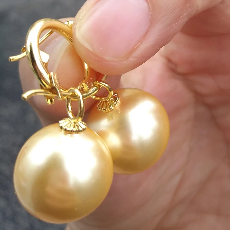 Huge-AAAAA-16mm-South-Sea-Gold-Color-SHELL-Pearl-Earrings-Free-Shipping ...