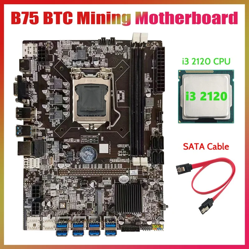 Au42 b75 placa base de minería BTC + CPU I3 2120 + Cable SATA LGA1155 ...