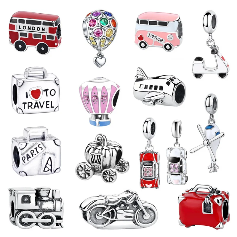925-Silver-Beads-Automobile-Bus-Airplane-Train-Luggage-Motorcycle-Hot ...