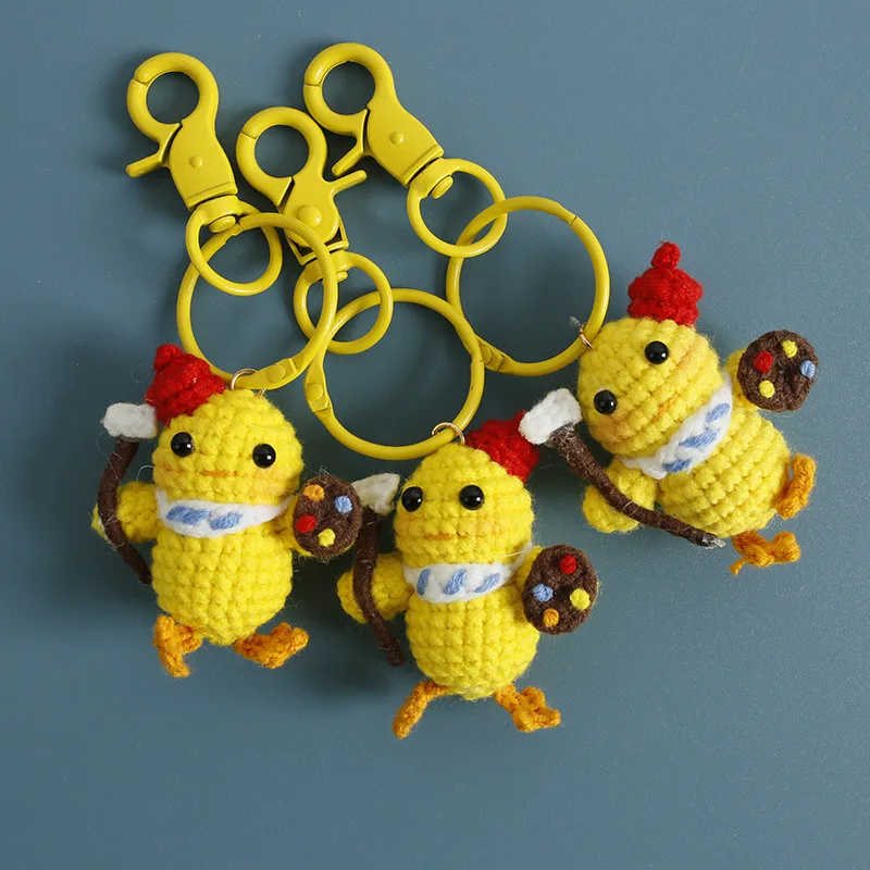 Cute-Painter-Chick-Crochet-Keychains-Knitting-Duck-Doll-Funny-Keychain ...