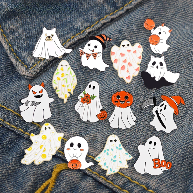 Funny Halloween Ghost Enamel Pins Punk Pumpkin Horror Spider Goth ...