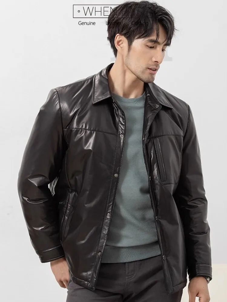 High Quality Business Casual Mens Goatskin Genuine Leather Down Coat ...