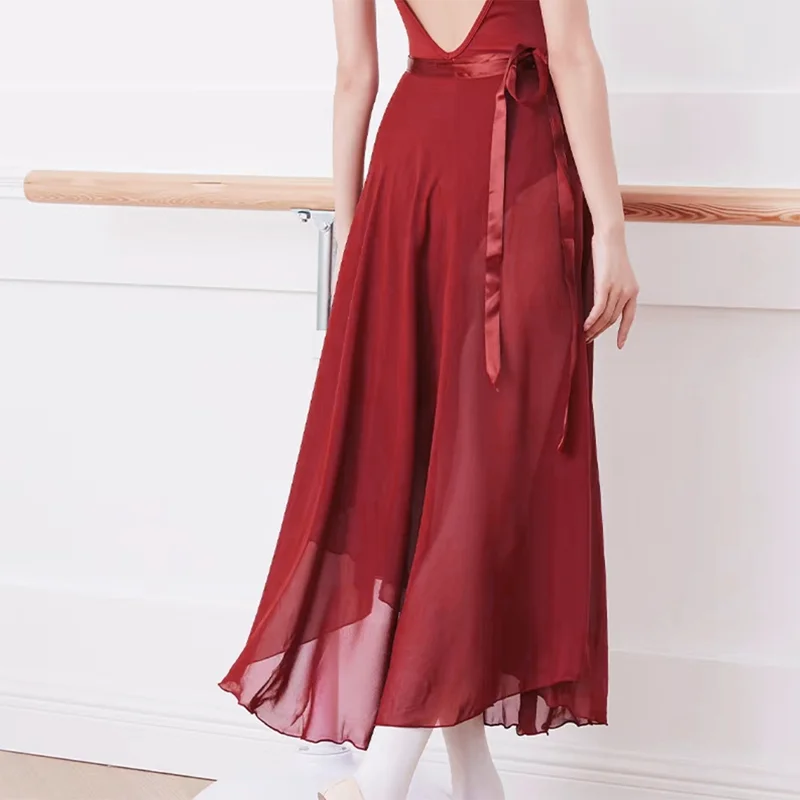 Wine Red Chiffon Ballet Dance Training Skirt Tutu Burgundy Adult ...