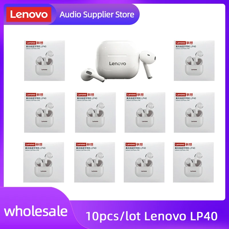 10pcs Original Lenovo Lp40 Tws Earphone Bluetooth Wireless 5.0 Dual Stereo Noise Reduction Bass ...