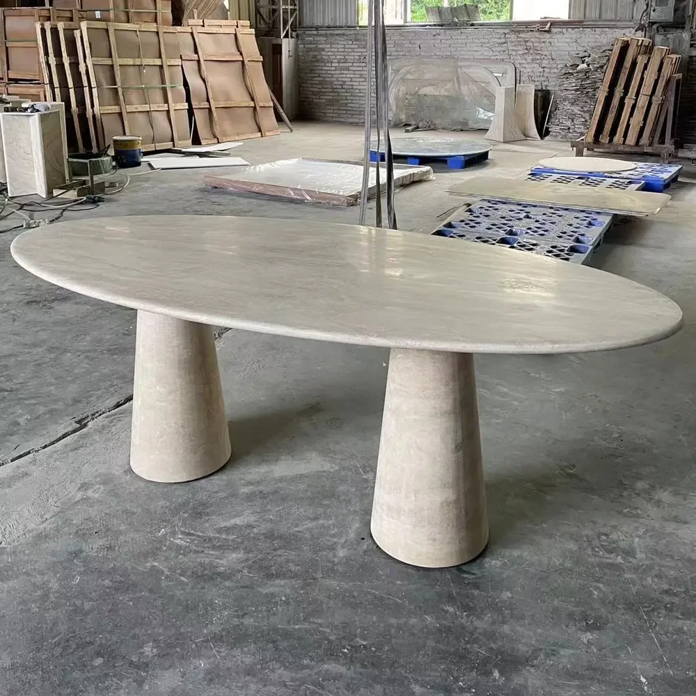 Modern Beige Travertine Dining Table Stone Furniture Dining Table ...