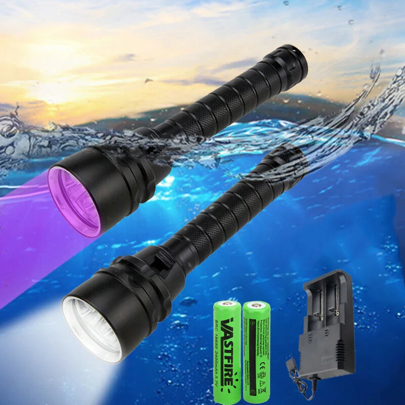 LED-Diving-Flashlight-White-395nm-UV-Waterproof-Powerful-LED-UV-Lantern ...