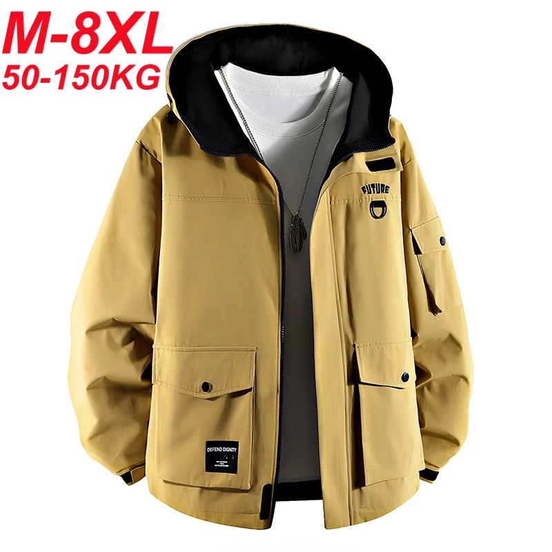8XL Men Jacket Hooded Big Pocket Windbreaker Trench Coats Oversize 6XL ...