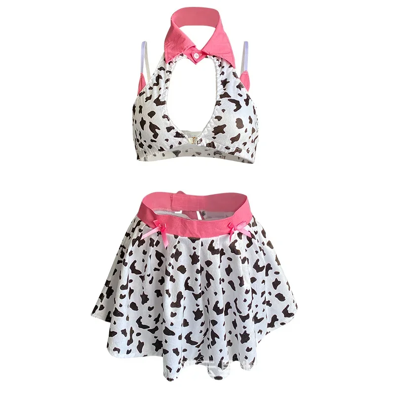 Lolita Cute Cow Bra and Skirt Anime Sexy Milk Cow Girl Bandage Maid ...