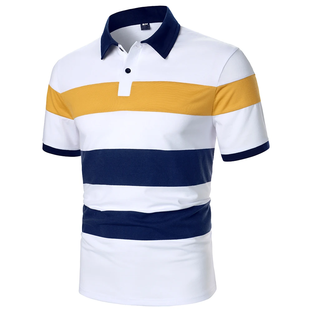Men-Short-Sleeve-Polo-Shirt-Contrast-Color-Stripe-Splicing-Design-Tops ...