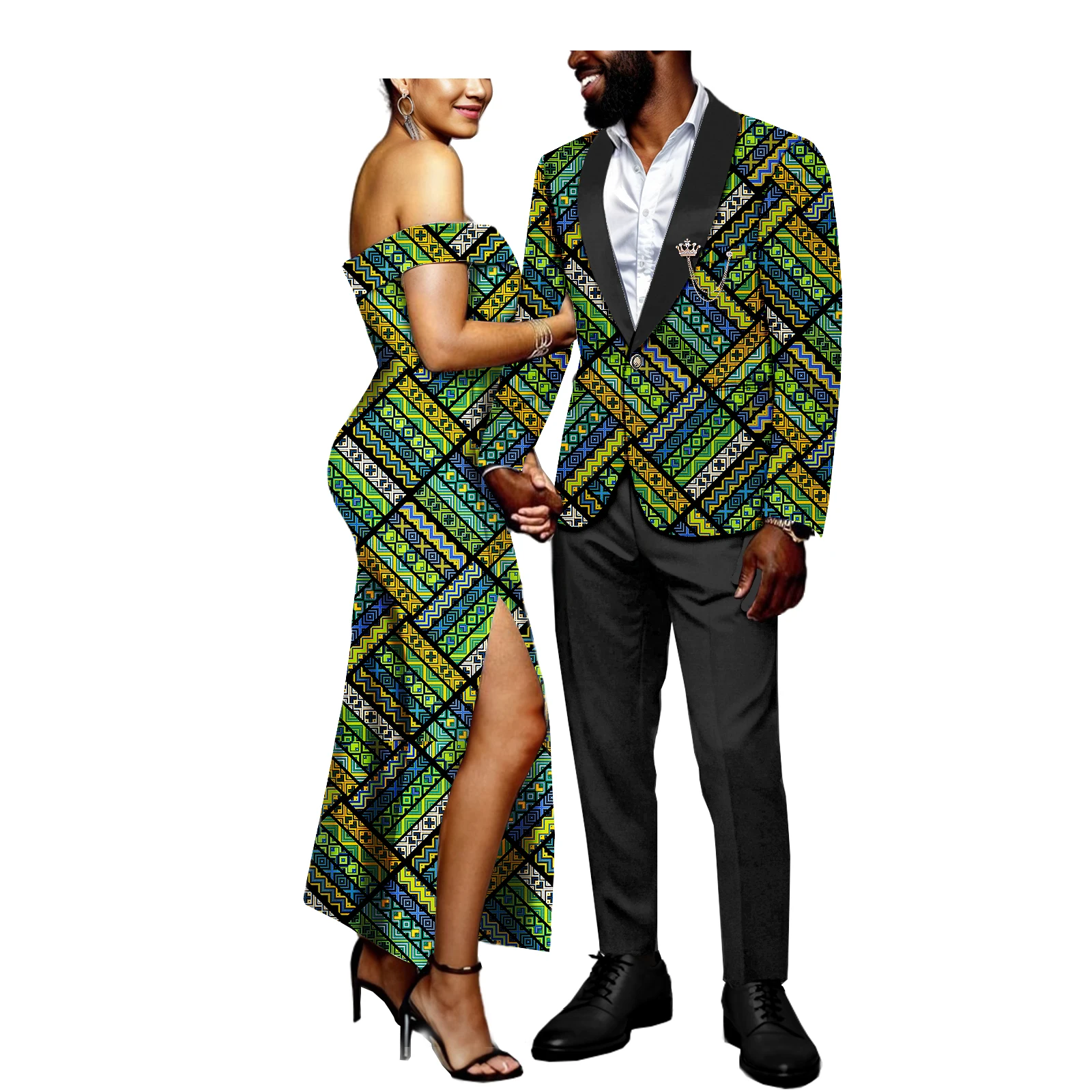 African-Couple-Matching-Outfits-Dashiki-Women-Print-Wax-Dress-and-Suit ...
