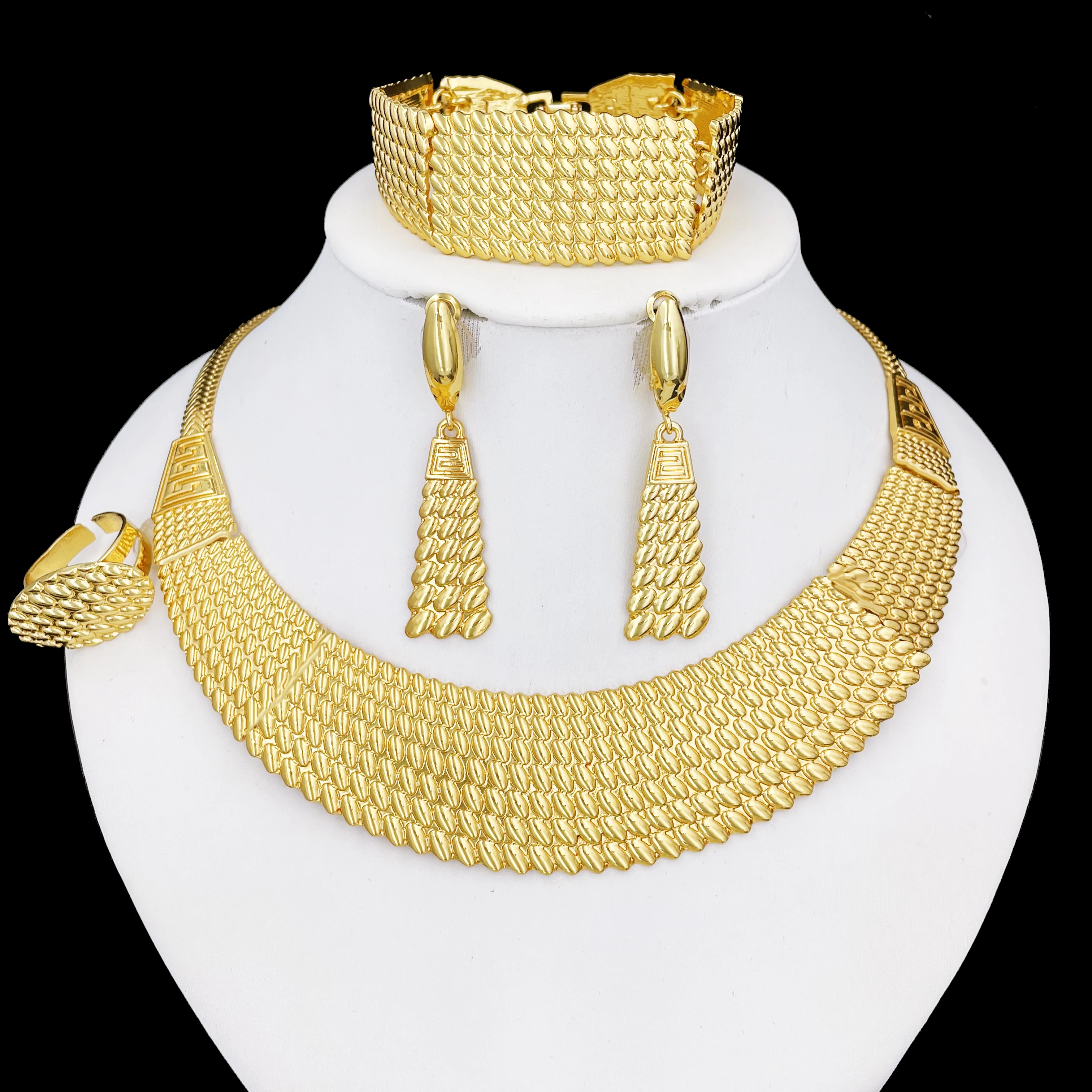 High-Quality-Women-Jewelry-Set-18k-Gold-Plated-Necklace-Set-Earrings ...